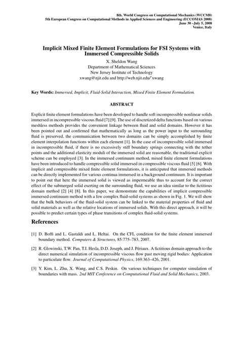 Pdf Implicit Mixed Finite Element Formulations For Fsi Systems With Immersed Compressible Solids