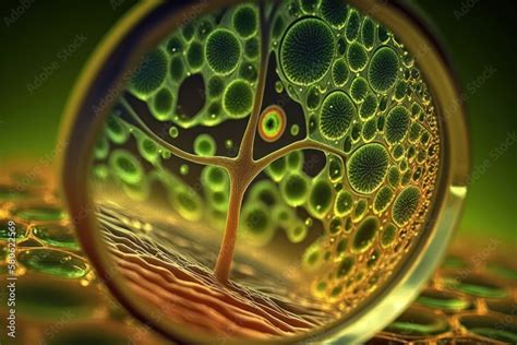 Grass Cells Under The Microscope Beautiful 3d Style Picture Generative Ai Stock Illustration