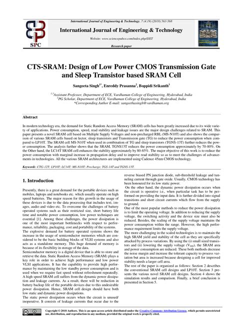 PDF CTS SRAM Design Of Low Power CMOS Transmission Gate And Sleep Transistor Based SRAM Cell
