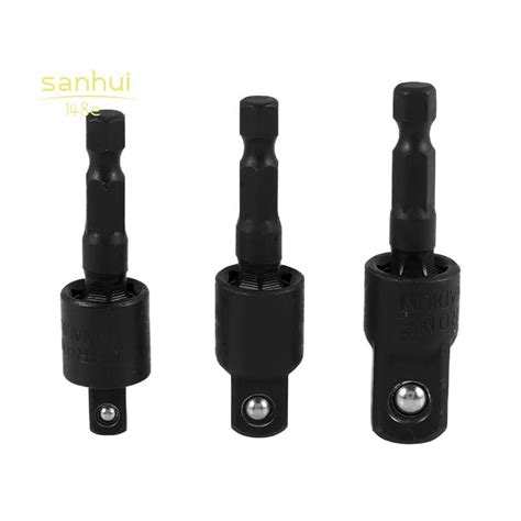3pc Wobble Socket Adapters Universal Joint Swivel Socket Set 1 4 Inch Hex Shank To 1 4 3 8 1 2