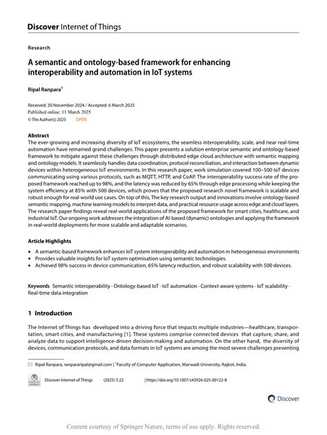 PDF A Semantic And Ontology Based Framework For Enhancing Interoperability And Automation In