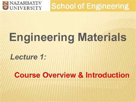 Engineering Materials Lecture 1 Course Overview Introduction