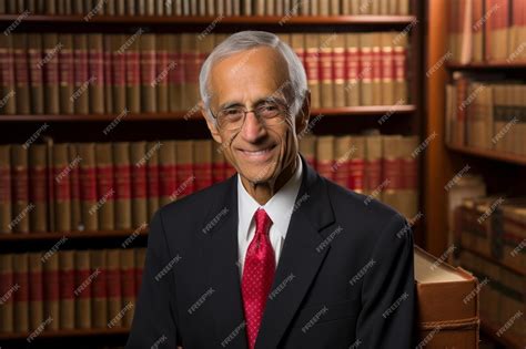 A Man Wearing A Suit And Tie Stands In Front Of A Row Of Books Premium Ai Generated Image