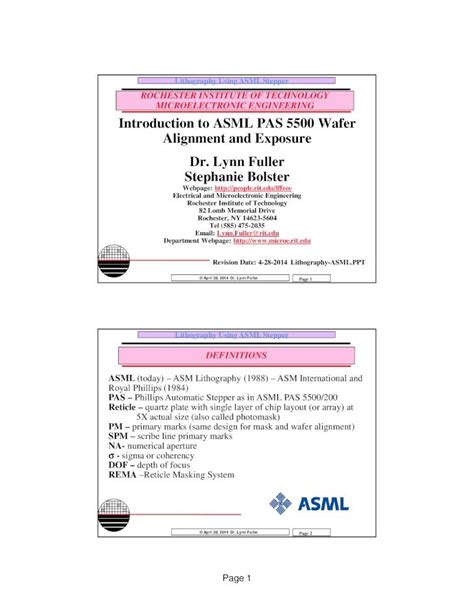 Pdf Lithography Using Asml Stepper Rit