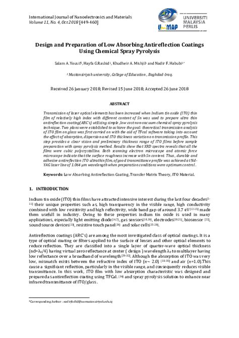 Pdf Design And Preparation Of Low Absorbing Antireflection Coatings Using Chemical Spray Pyrolysis