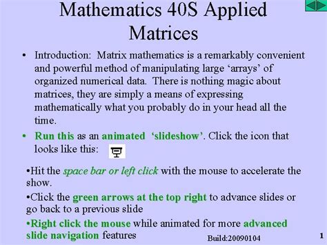 Mathematics 40 S Applied Matrices Introduction Matrix Mathematics