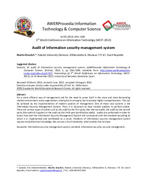 Pdf Audit Of Information Security Management System