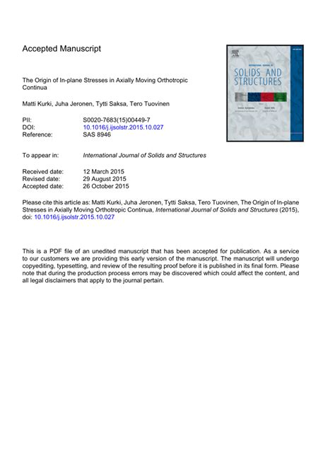 Pdf The Origin Of In Plane Stresses In Axially Moving Orthotropic Continua