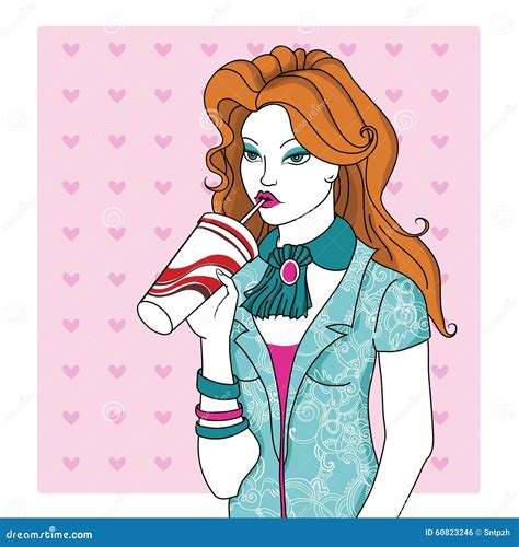 Vector Illustration Of Girl Drinking Coke Stock Vector Illustration Of Beautiful Abstract
