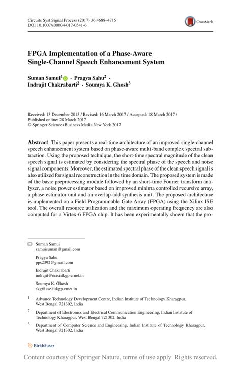 FPGA Implementation Of A Phase Aware Single Channel Speech Enhancement System