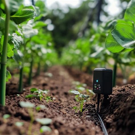 A Closeup Of A Smart Irrigation System Using Soil Moisture Sensors To Optimize Water Usage