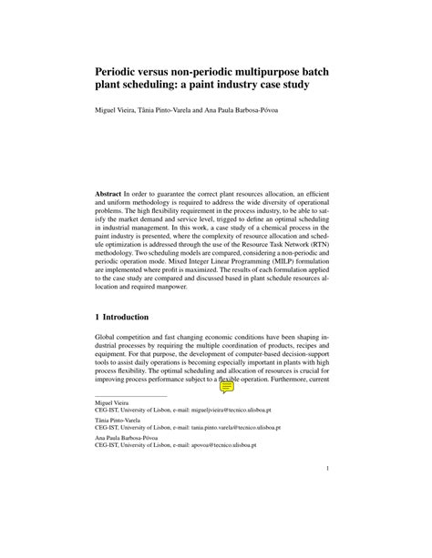 Pdf Periodic Versus Non Periodic Multipurpose Batch Plant Scheduling