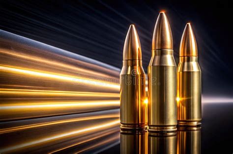Stunning Long Exposure Photography Three Golden Bullets Aligned In A Dramatic Row Stock