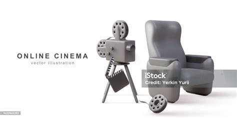 3d 현실적인 복고풍 카메라 클래퍼 보드 및 시네마 안락 의자 및 영화 릴 벡터 일러스트레이션 Film Festival에 대한 스톡 벡터 아트 및 기타 이미지 Istock