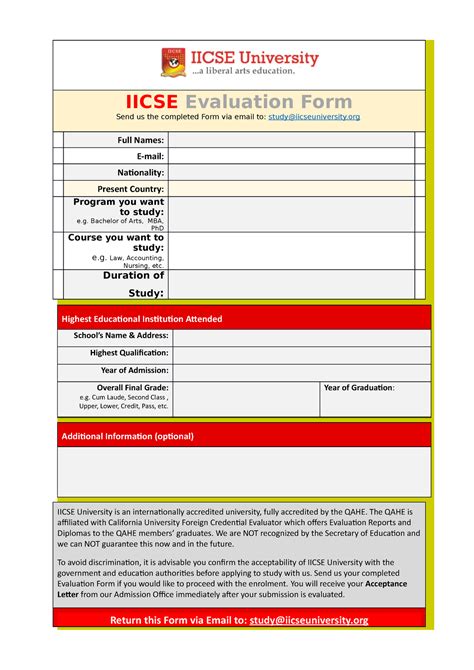 Evaluation Form Non IICSE Evaluation Form Send Us The Completed Form Via Email To Studocu