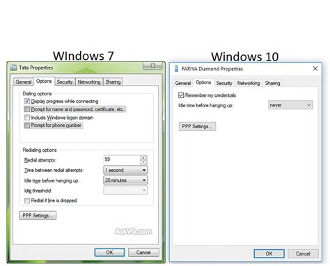 no prompt for username and password option in windows 10 dialup