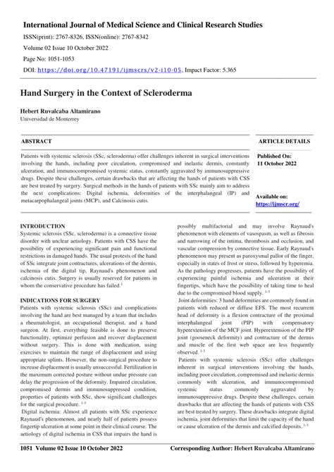 Pdf Hand Surgery In The Context Of Scleroderma