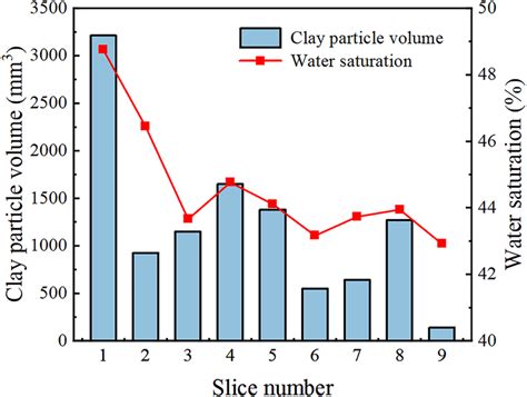 the water saturations and clay particle volumes at different position