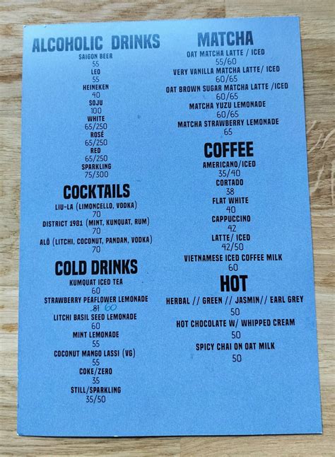 Menu At Lua Cafe Copenhagen