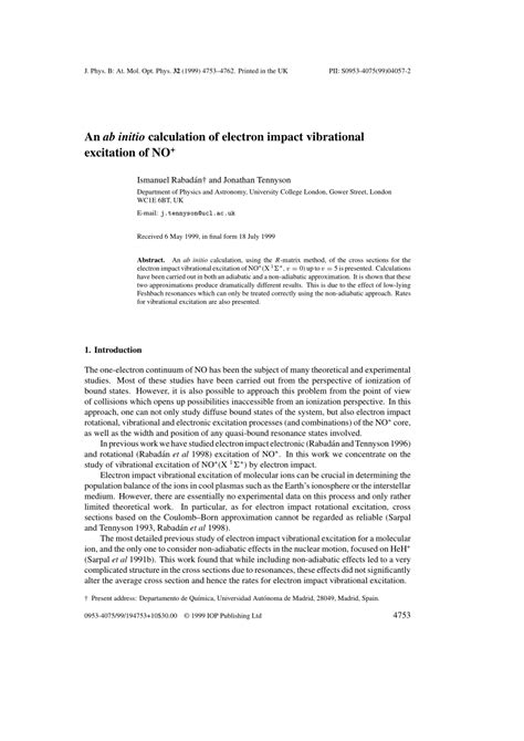 Pdf An Ab Initio Calculation Of Electron Impact Vibrational