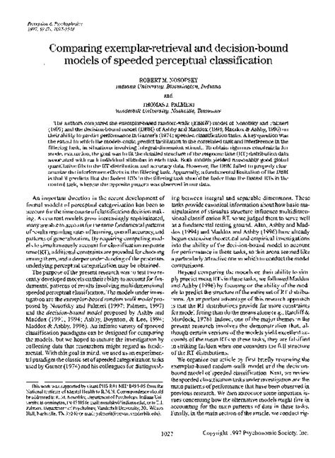 Pdf Comparing Exemplar Retrieval And Decision Bound Models Of Speeded