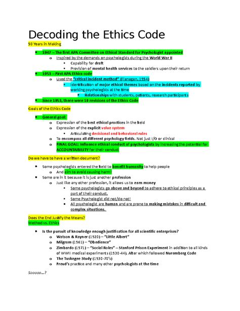 Decoding The Ethics Code Not Just I O Or Clinical O FINAL GOAL Influence Ethical Conduct Of