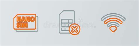 Set Line Wi Fi Wireless Network Nano Sim Card And Card Rejected Icon Vector Stock Vector