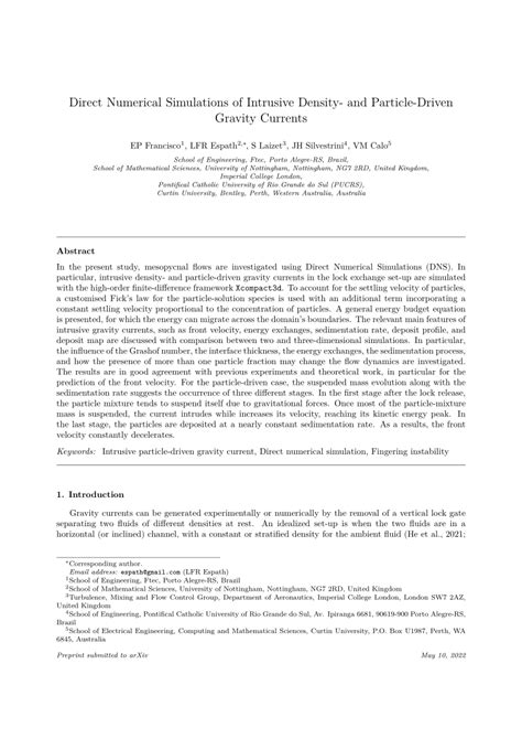 Pdf Direct Numerical Simulations Of Intrusive Density And Particle Driven Gravity Currents