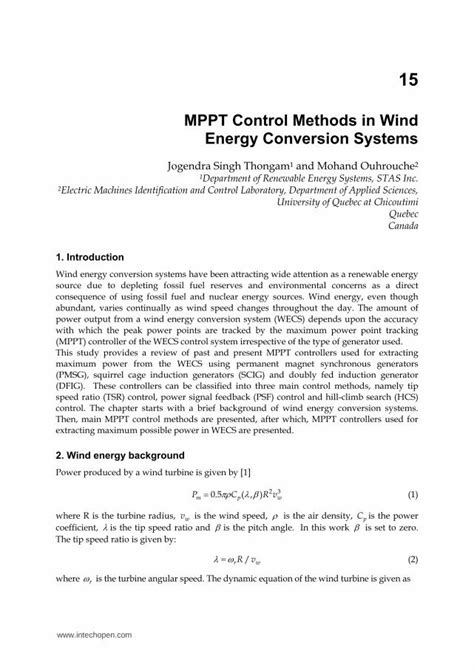 Pdf Mppt Control Methods In Wind Energy Conversion Systems Dfig