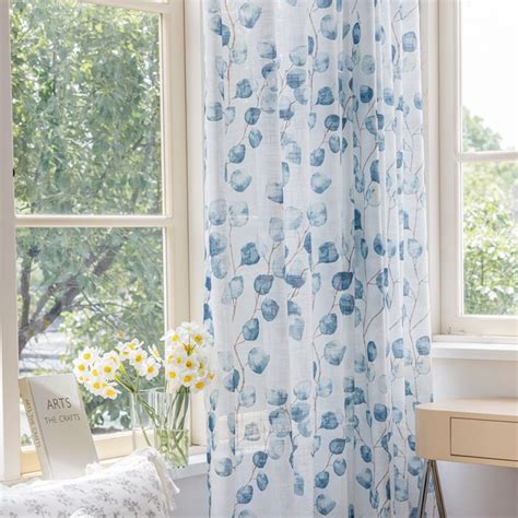 A Pair Of Sheer Curtains With Leaf Pattern Printed Made To Etsy