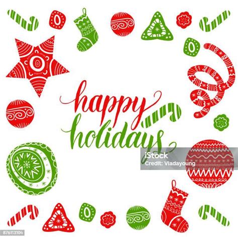벡터 해피 홀리데이 레터링 축제 새 해 요소와 디자인 크리스마스 인사말 카드 서식 파일에 대 한 인쇄 술입니다 개념에 대한 스톡 벡터 아트 및 기타 이미지 Istock