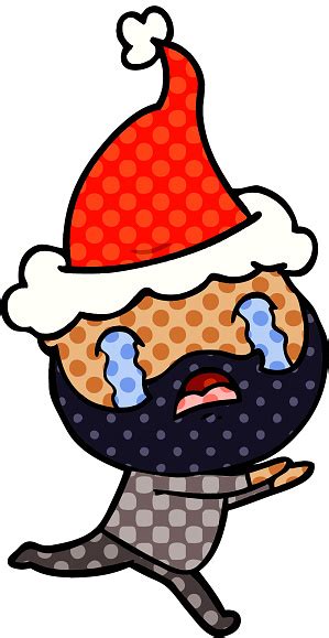 산타 모자를 쓰고 우는 수염 난 남자의 손으로 그린 만화책 스타일의 그림 귀여운에 대한 스톡 벡터 아트 및 기타 이미지 귀여운 낙서 드로잉 남자 Istock