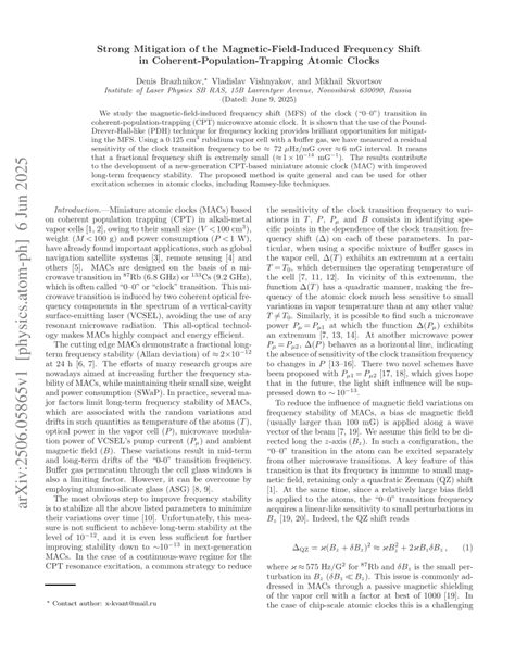 Pdf Strong Mitigation Of The Magnetic Field Induced Frequency Shift