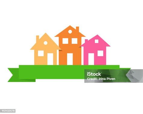 화려한 휴가 주택 벡터 일러스트 레이 션 수평선 라인 홈 이미지 종이 주거 건물 로고 여행 및 부동산 크리에이 티브 엠 블 럼 코 티 지 전면 보기 0명에 대한 스톡 벡터