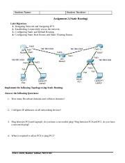 Assignment Static Routing Docx Student Name Student Number Assignment Static Routing