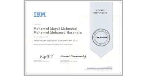 Mohamed Magdi Hasanain On Linkedin Completion Certificate For Developing Ai Applications With