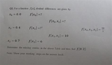 solved q2 for a function f[x] divided differences are