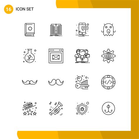 User Interface Pack Of 16 Basic Outlines Of Power Electricity Book Space Monster Editable Vector