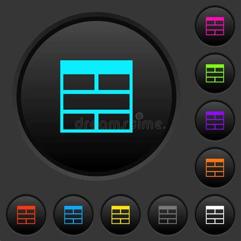 Spreadsheet Horizontally Merge Table Cells Dark Push Buttons With Color Icons Stock Vector