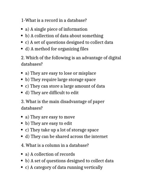 database exam questions pdf