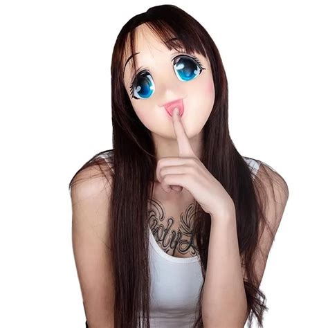 Latex Kigurumi Mask Big Eyes Girl Half Head Cartoon Cosplay Anime Role