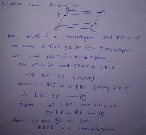 Solved Abcd Is A Parallelogram With Ae Fc B Prove That Bedf Is A