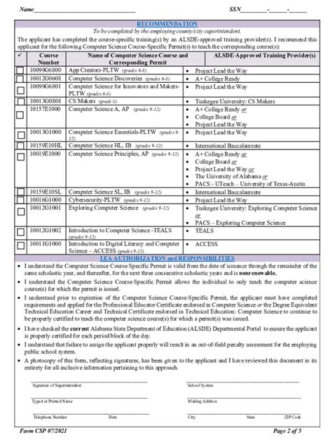 Fillable Online Form Csp Computer Science Course Permit Fax Email Print