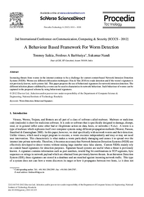 Pdf A Behaviour Based Framework For Worm Detection