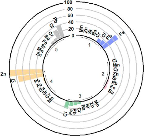 Circular Bar Plot With The Composition Of The Five Clusters Data Is