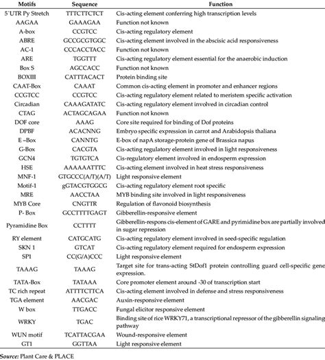 Functions Of Different Identified Motifs Download Table