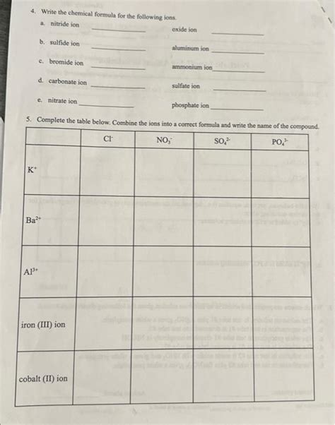 Solved 4 Write The Chemical Formula For The Following Ions Chegg Com