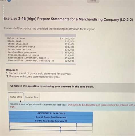 Solved Saved Exercise 2 46 Algo Prepare Statements For A