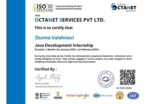 Javadevelopment Internship Learning Octanet Softwaredevelopmant Iaf Vaishnavi Dunna