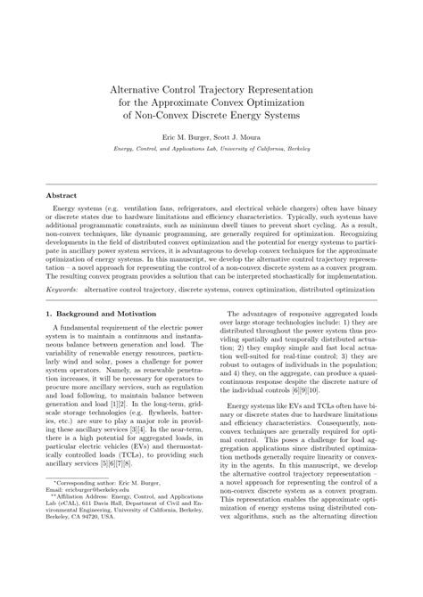 Pdf Alternative Control Trajectory Representation For The Approximate Convex Optimization Of